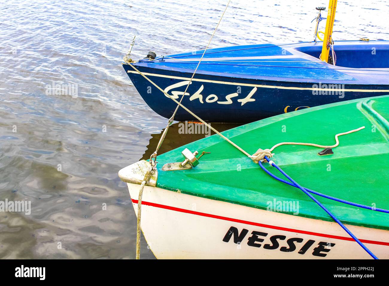 Old beautiful boats and sailboats on the jetty in Germany Stock Photo ...
