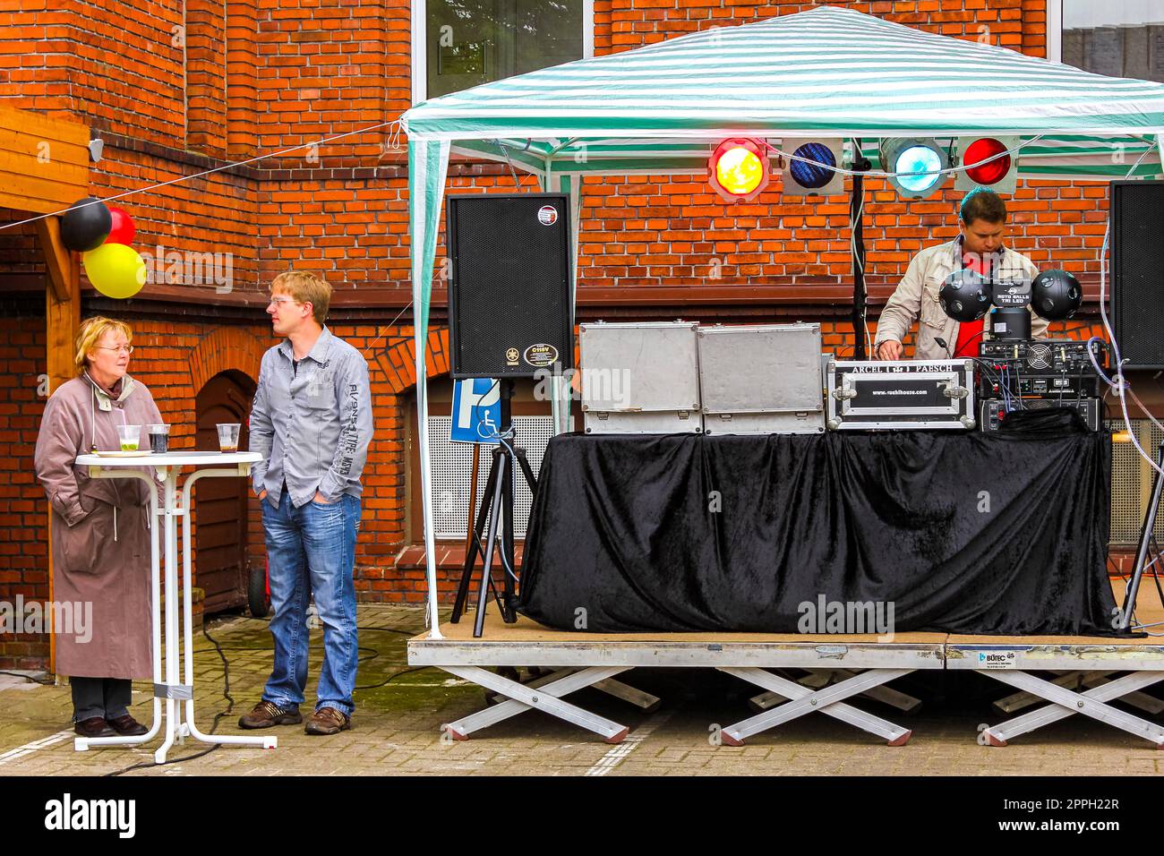 German celebration with bratwurst grill and beer stand in Germany Stock ...