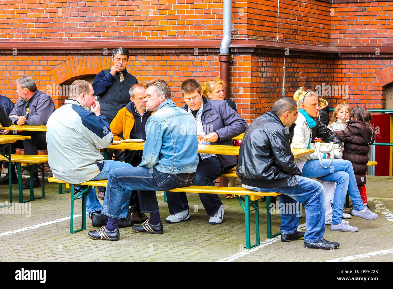 German celebration with bratwurst grill and beer stand in Germany Stock ...