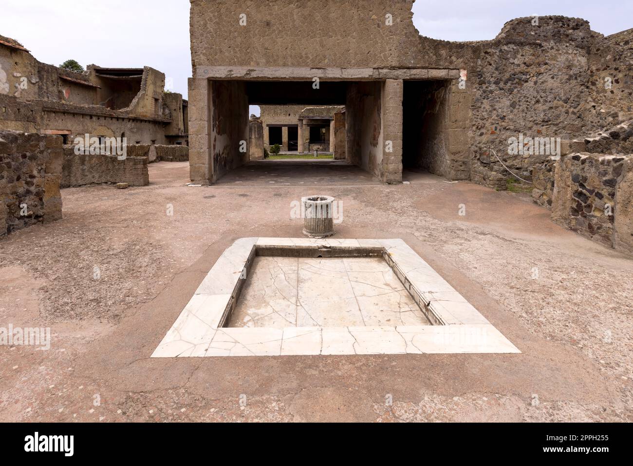 Ruins of an ancient city destroyed by the eruption of the volcano ...