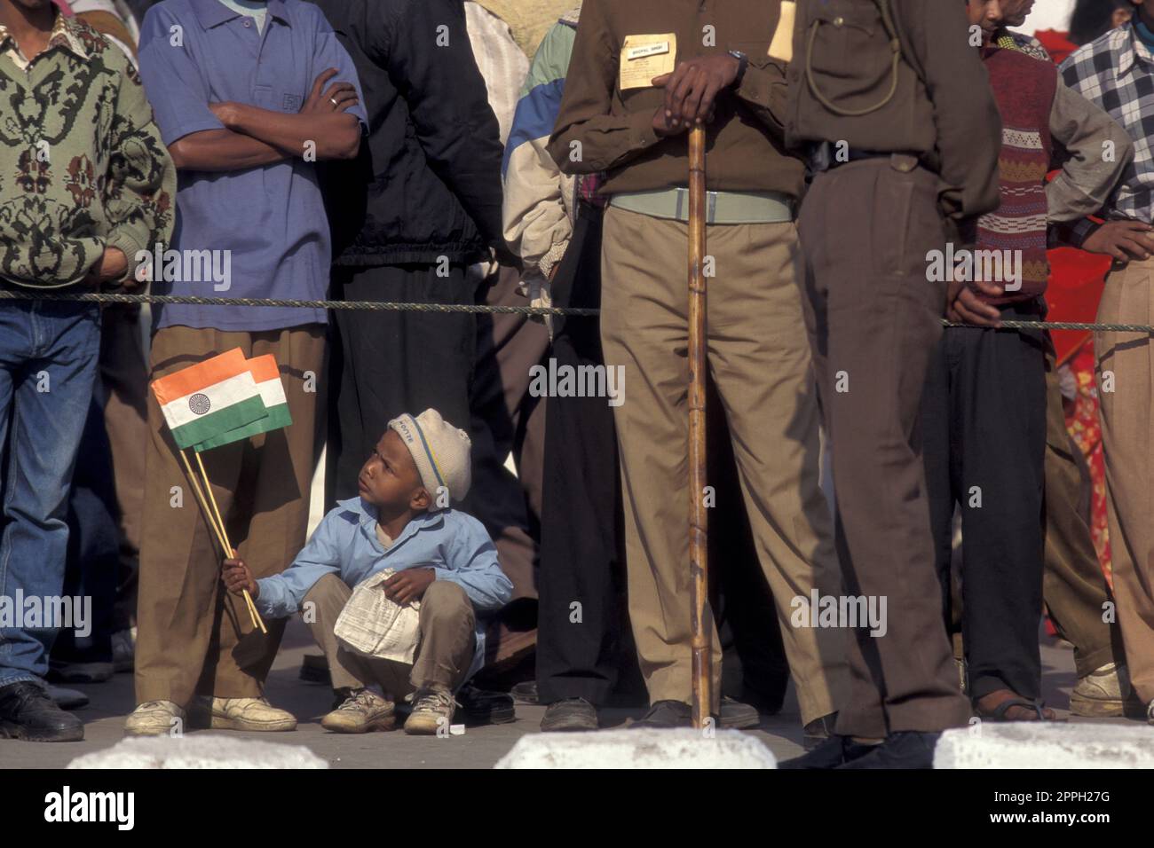 indian people wait on a road for the Parade at the Republic Day on ...