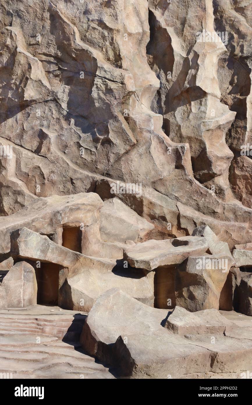 Light coarse natural rock stone background. Mining cliff rough front ...