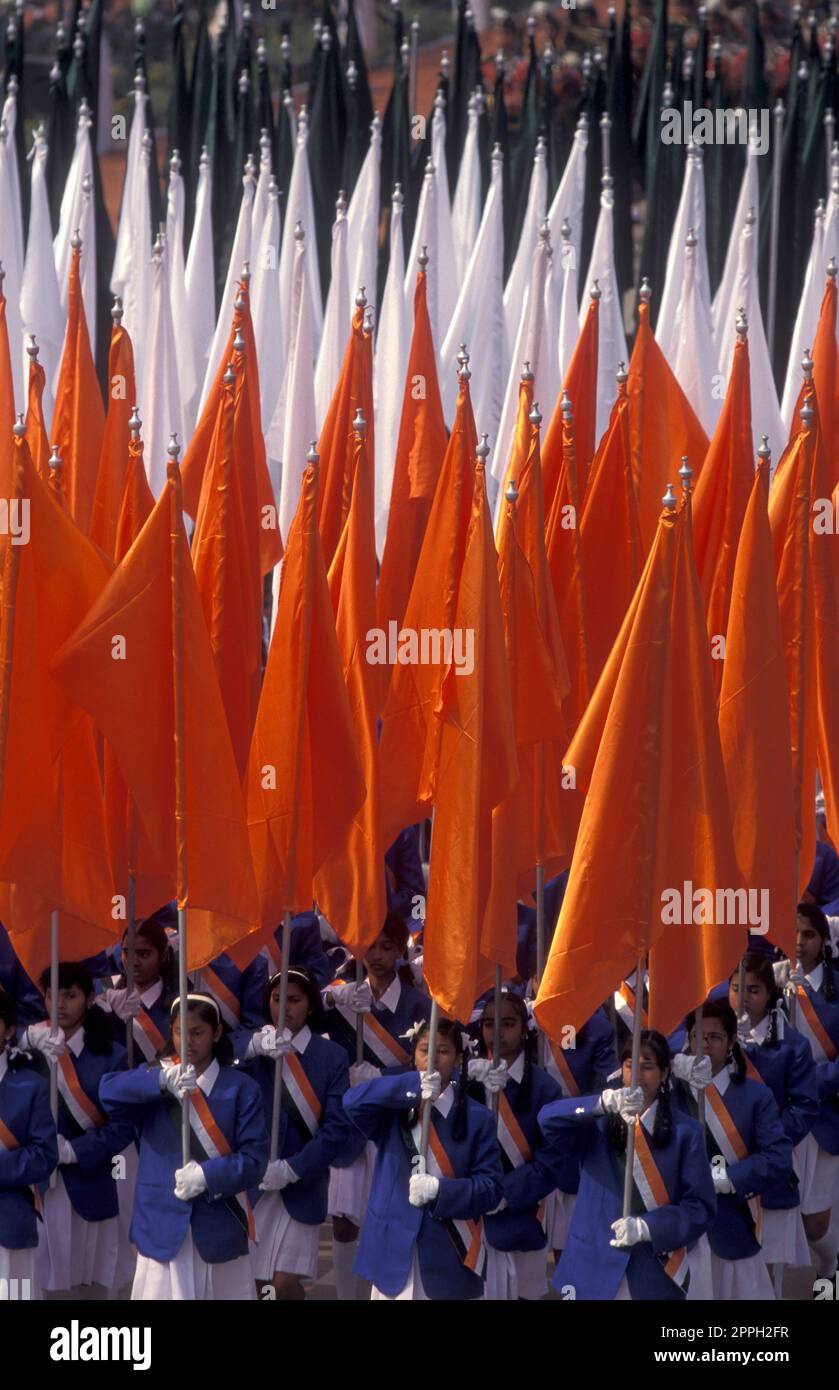 a view with women and a Indian Flag a the Parade at the Republic Day on ...