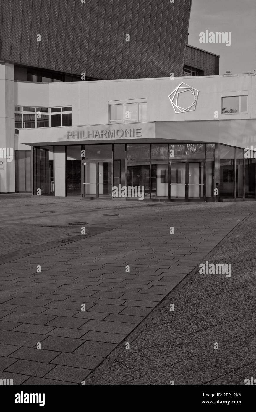 Vertical black and white shot of the entrance of the Berlin ...