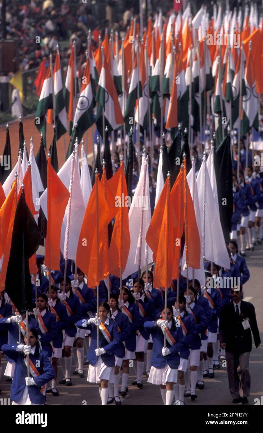 a view with women and a Indian Flag a the Parade at the Republic Day on ...