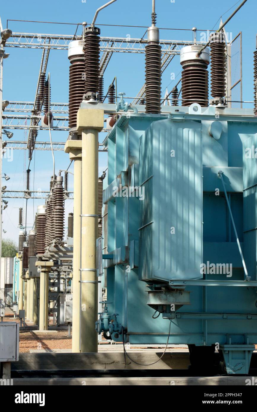 High voltage electrical transformers at a power station Stock Photo - Alamy