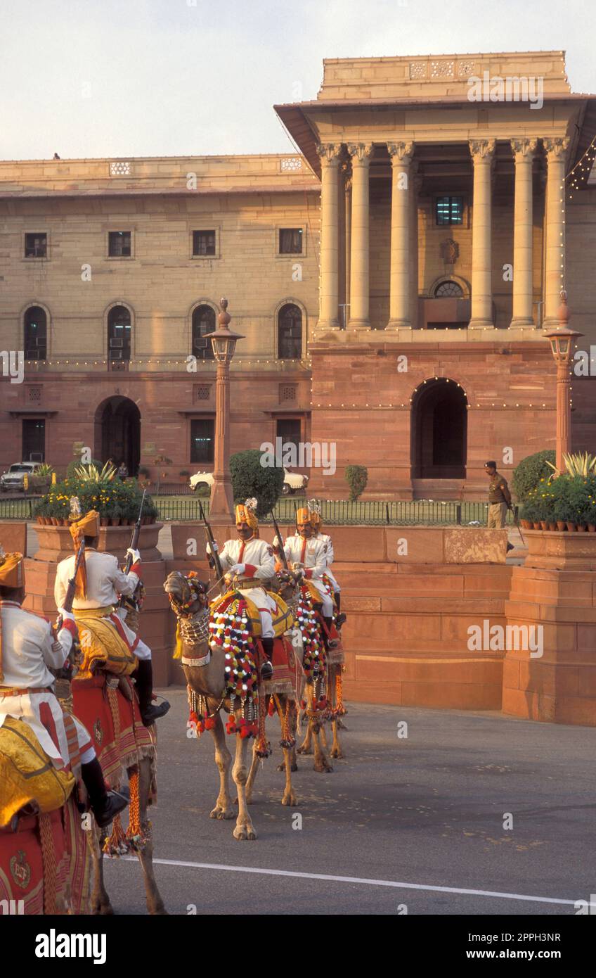 a view with soldiers in front of the President Estate Rashtrapati ...