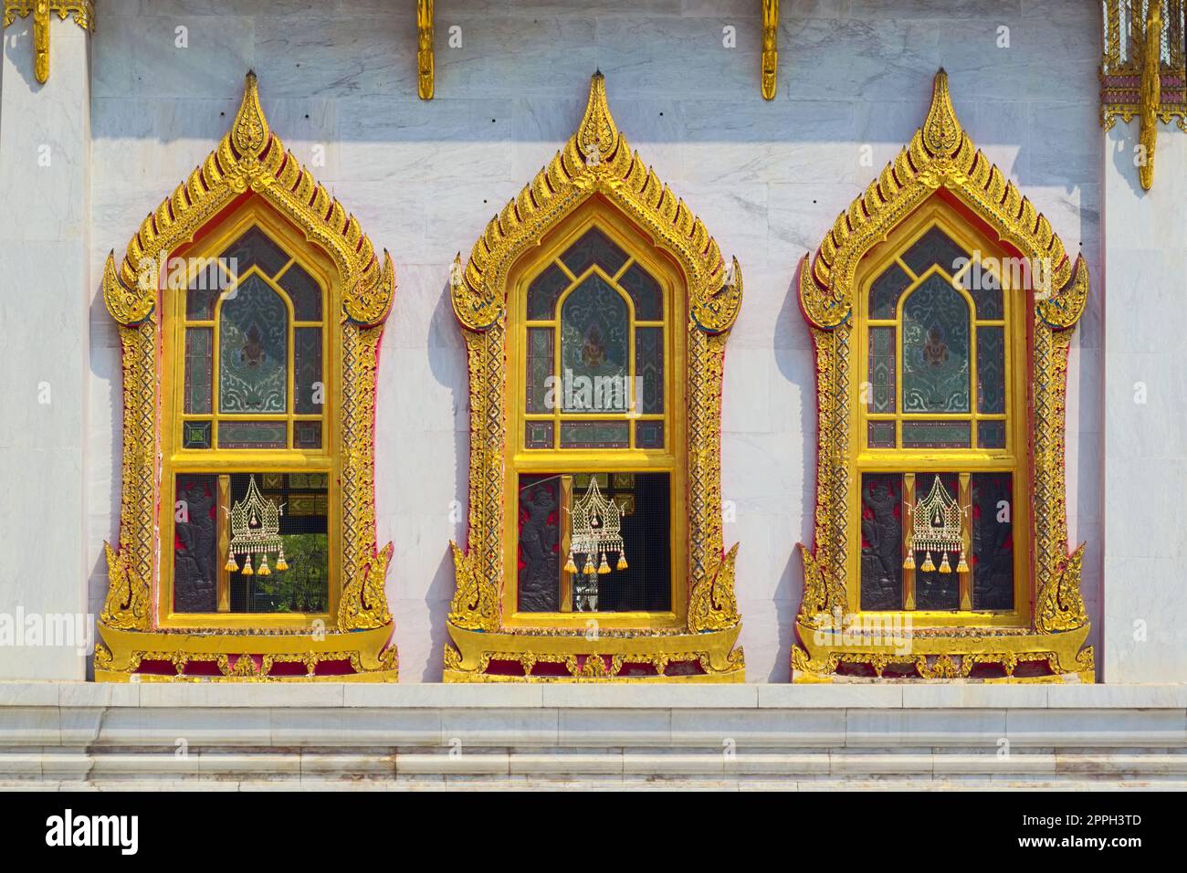 Temple of Wat Benchamabophit, located in Bangkok, Thailand. Architectural detail of the ornate ...