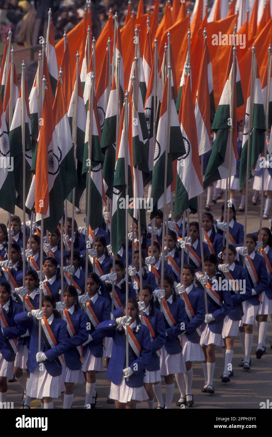 a view with women and a Indian Flag a the Parade at the Republic Day on ...