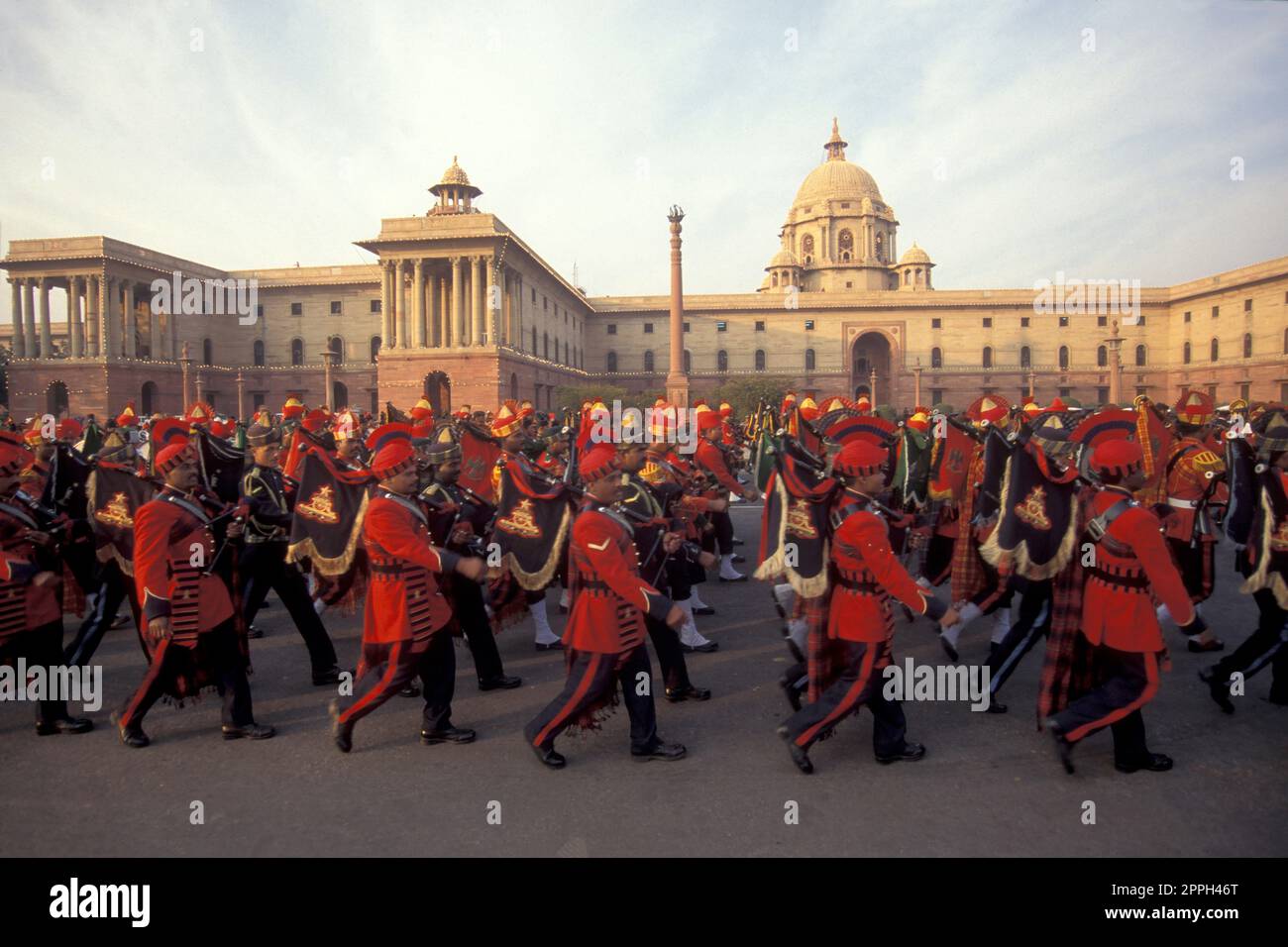 a view with soldiers in front of the President Estate Rashtrapati ...