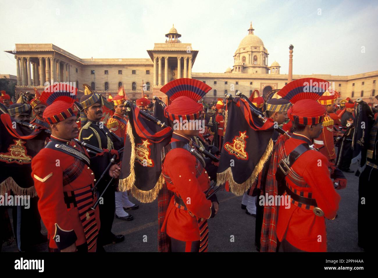 a view with soldiers in front of the President Estate Rashtrapati ...