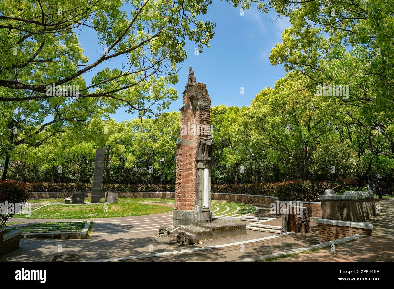 Nagasaki, Japan - April 23, 2023: Ruins of Urakami Cathedral in Nagasaki Peace Park, Japan Stock ...