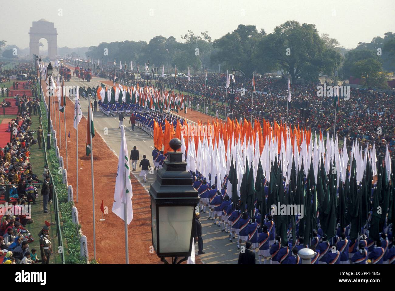 a view with women and a Indian Flag a the Parade at the Republic Day on ...