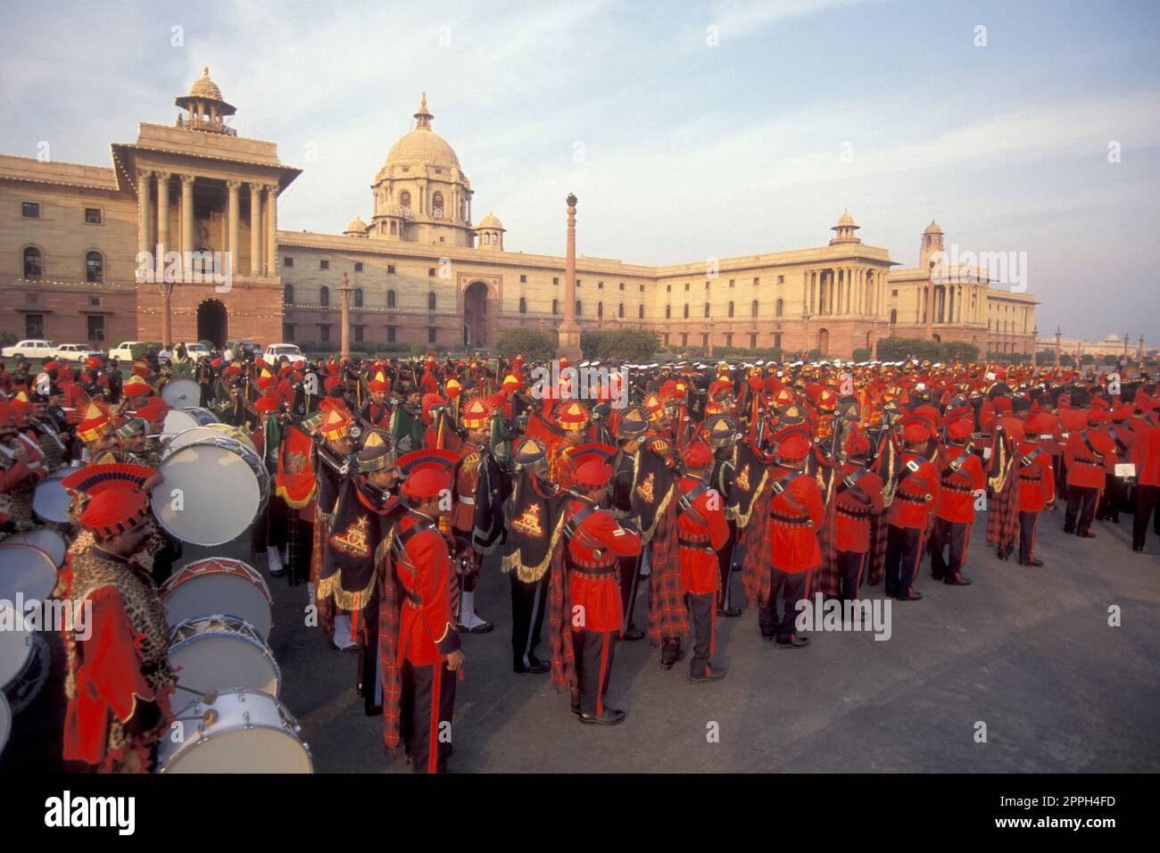 a view with soldiers in front of the President Estate Rashtrapati ...