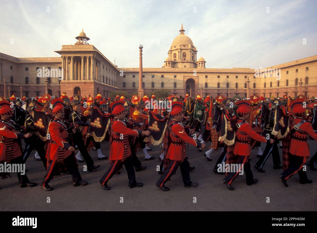 a view with soldiers in front of the President Estate Rashtrapati ...
