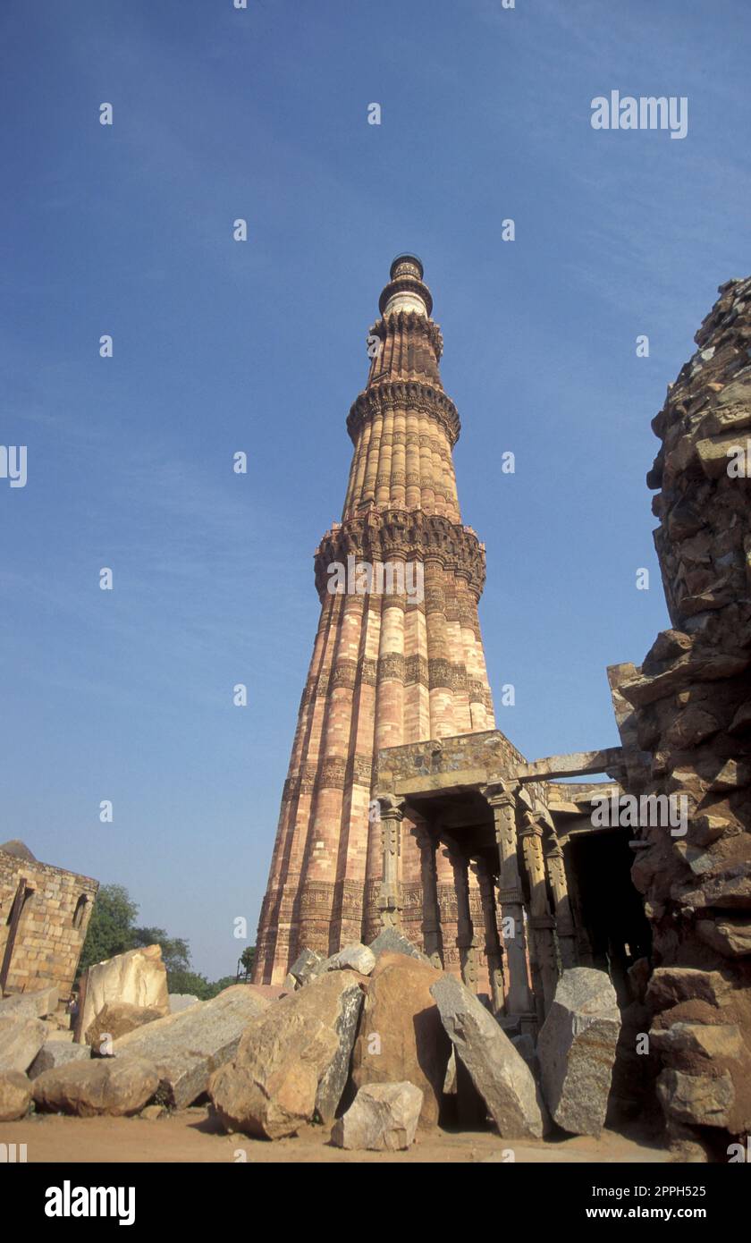 the architectures of the Ruins Qutb Minar in the city of New Delhi in ...