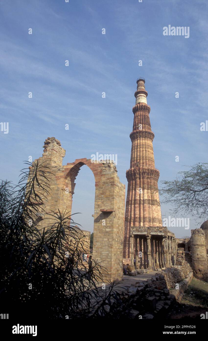 the architectures of the Ruins Qutb Minar in the city of New Delhi in ...