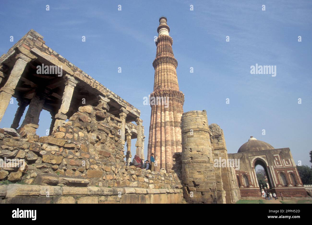 the architectures of the Ruins Qutb Minar in the city of New Delhi in ...