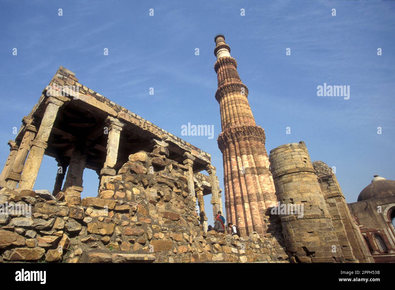 the architectures of the Ruins Qutb Minar in the city of New Delhi in ...