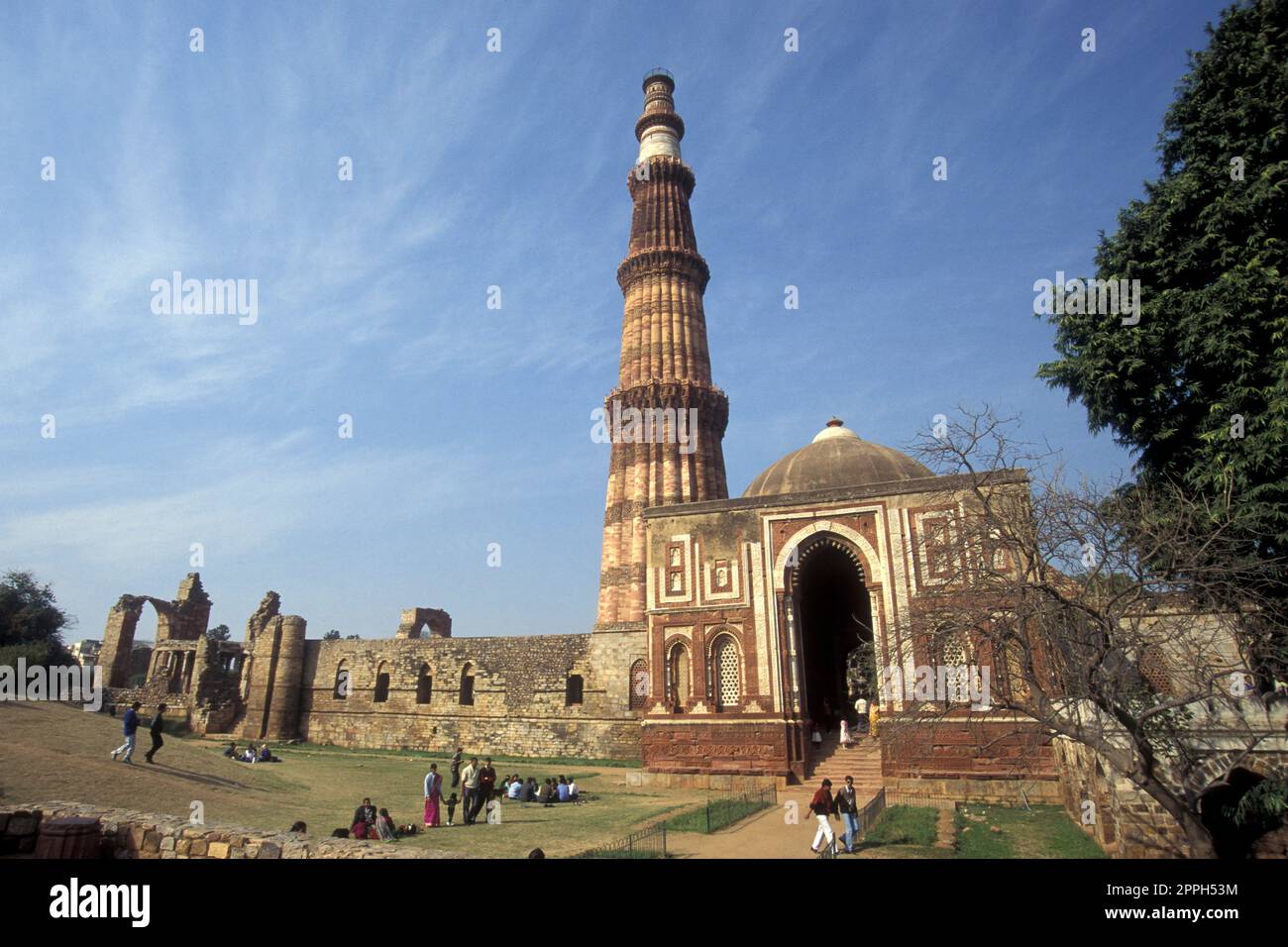 the architectures of the Ruins Qutb Minar in the city of New Delhi in ...