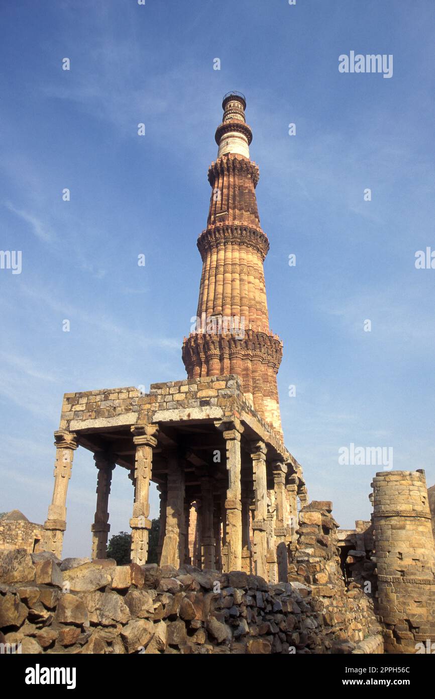 the architectures of the Ruins Qutb Minar in the city of New Delhi in ...