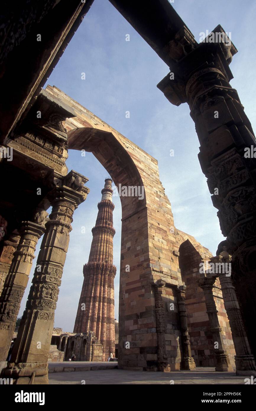 the architectures of the Ruins Qutb Minar in the city of New Delhi in ...