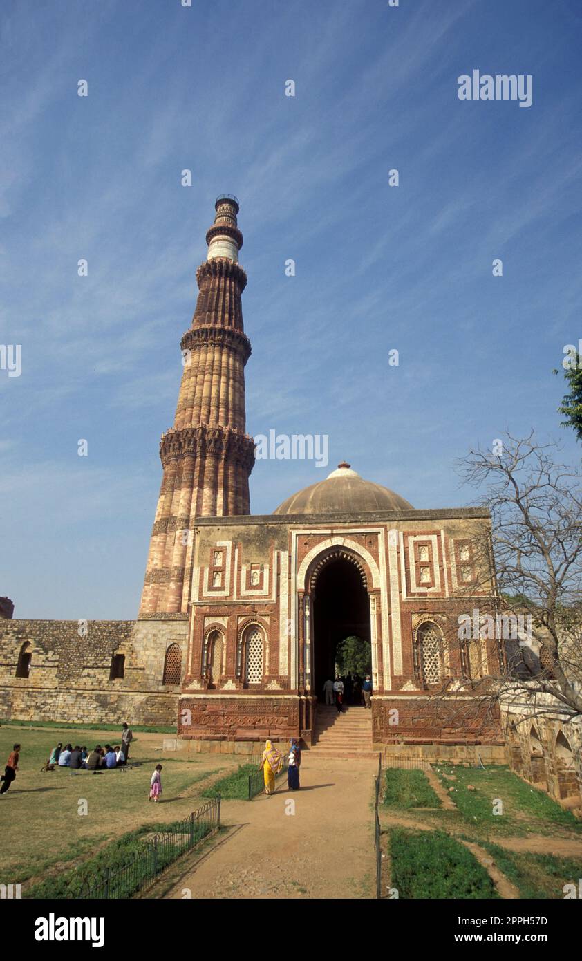 the architectures of the Ruins Qutb Minar in the city of New Delhi in ...