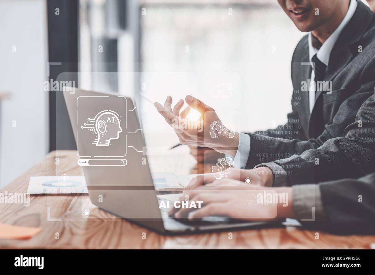 Chatbot Chat with AI, Artificial Intelligence. Business woman using ...