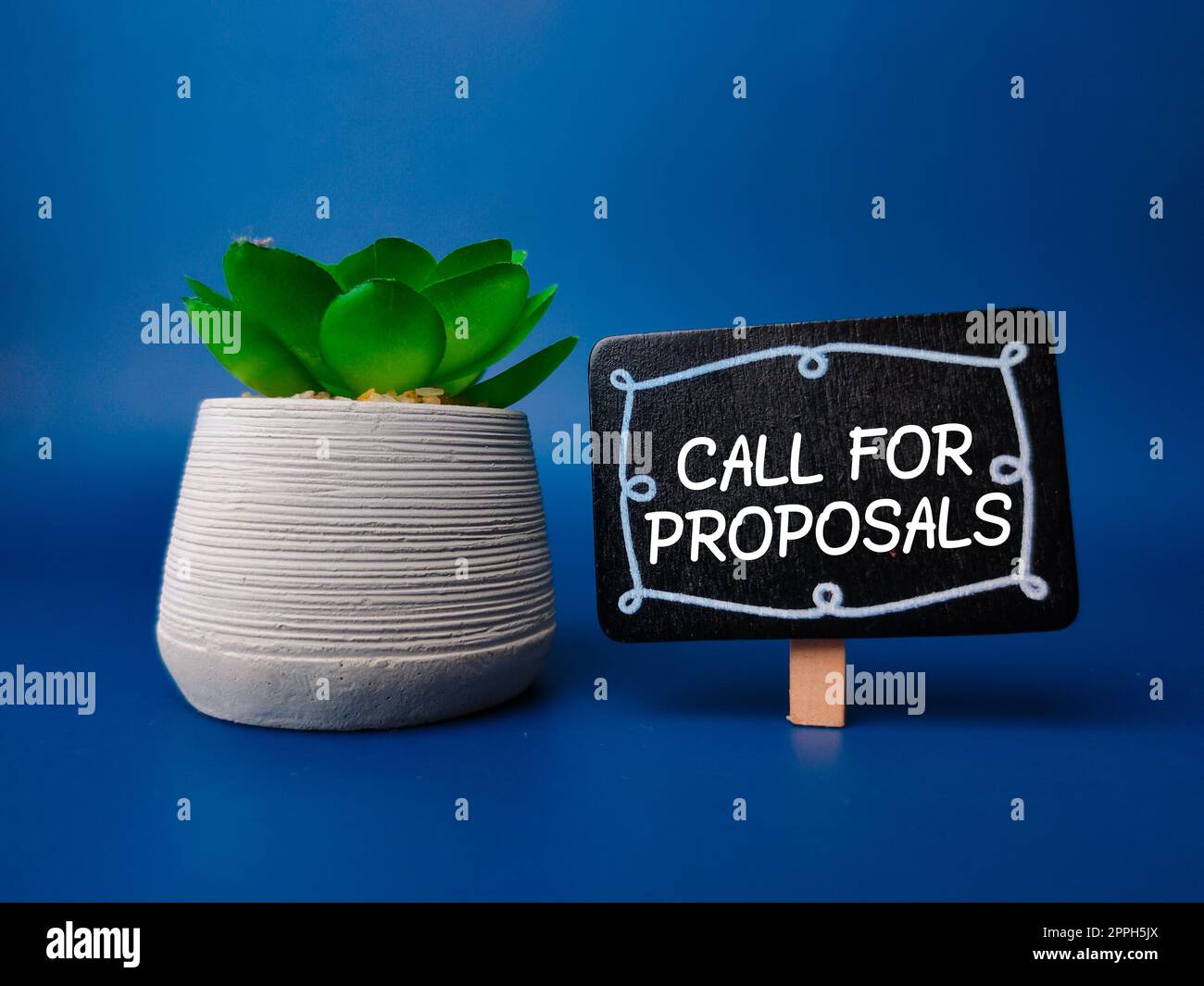 Green plant and wooden sign board with the word CALL FOR PROPOSALS on a ...