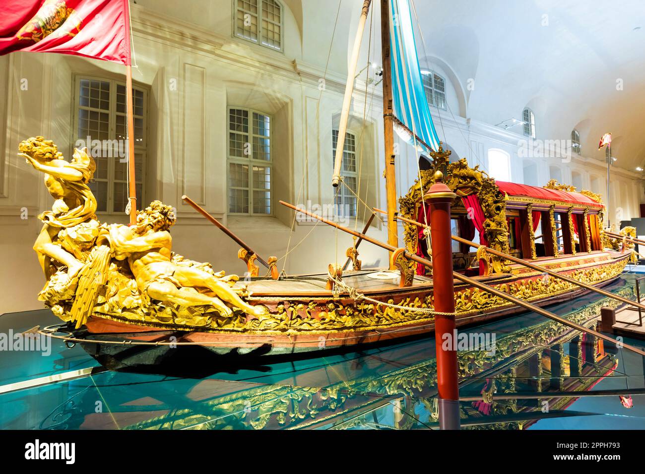 The Bucentaur (Bucintoro). Antique Royal ship of Savoia family. Venaria ...