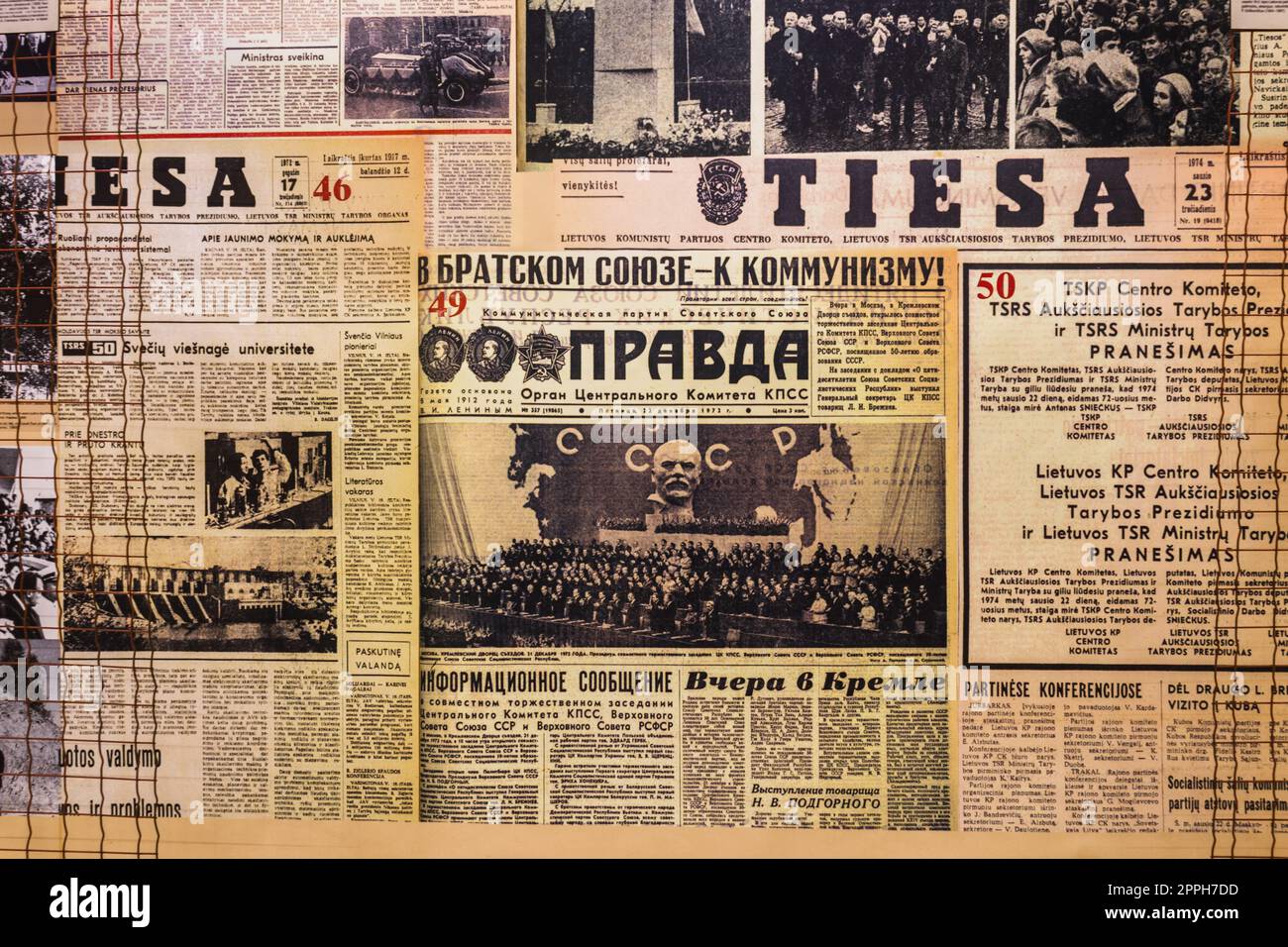 USSR Soviet newspaper in the Grutas park. Druskininkai, Lithuania, 12 ...