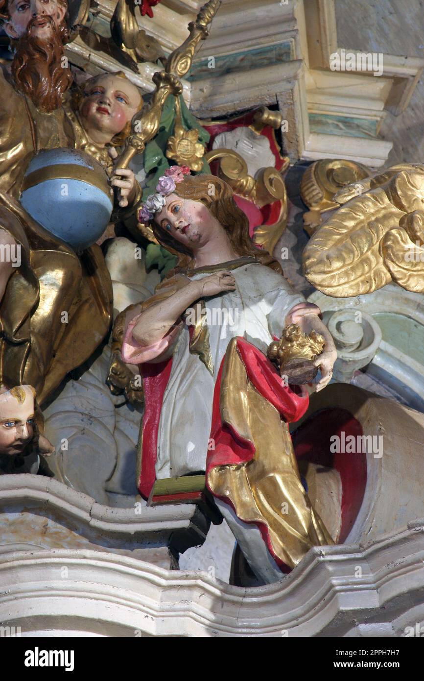 Statue of Saint on the high altar in the Church of Our Lady of Dol in ...