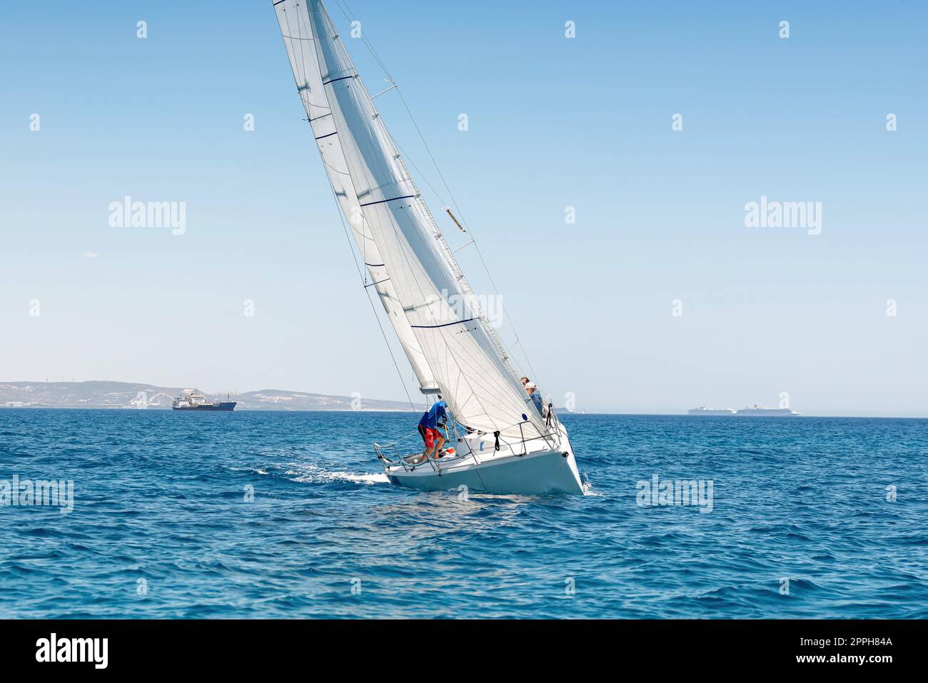 Yacht in open sea during sailing regatta Stock Photo - Alamy