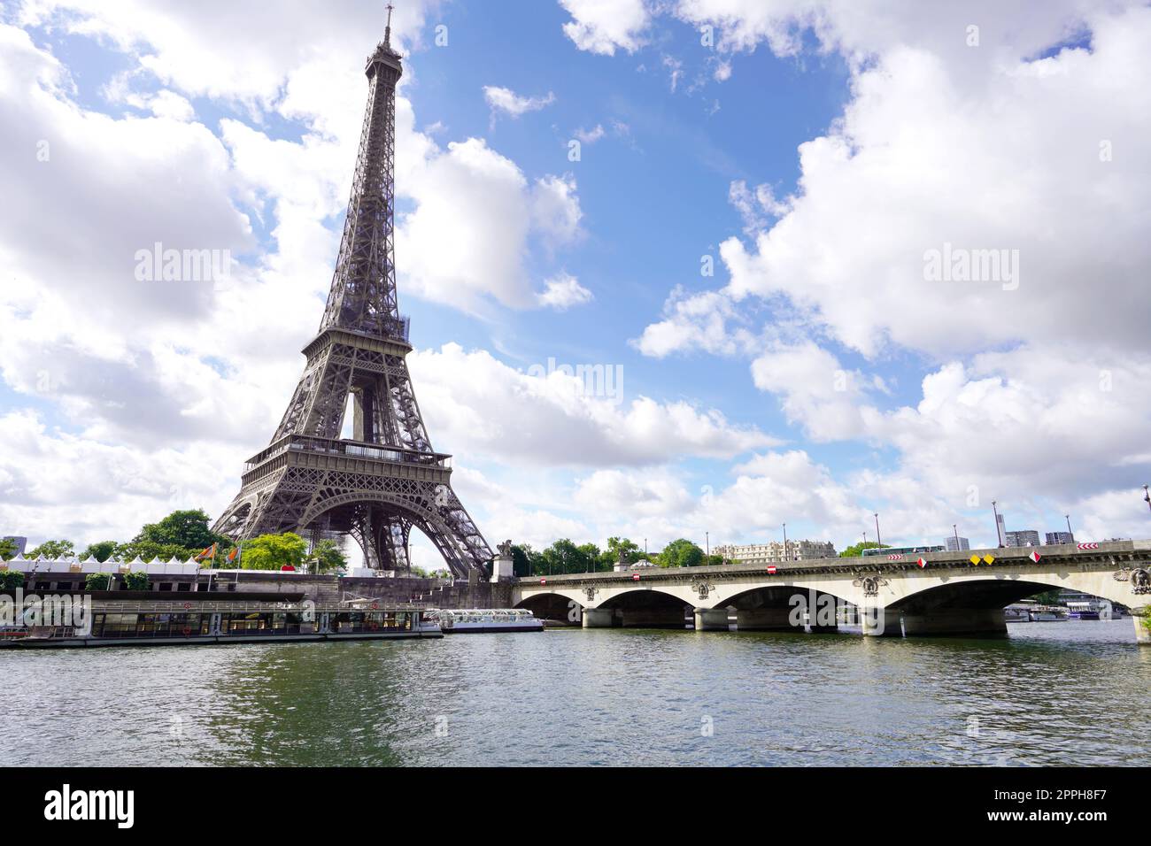 The Eiffel Tower and Pont d'Iena bridge on the Seine in Paris, France ...
