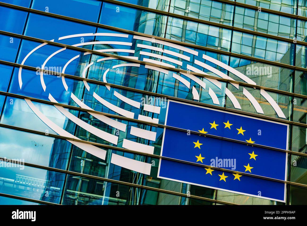 Logo of European Parliament, displayed on the building Stock Photo - Alamy