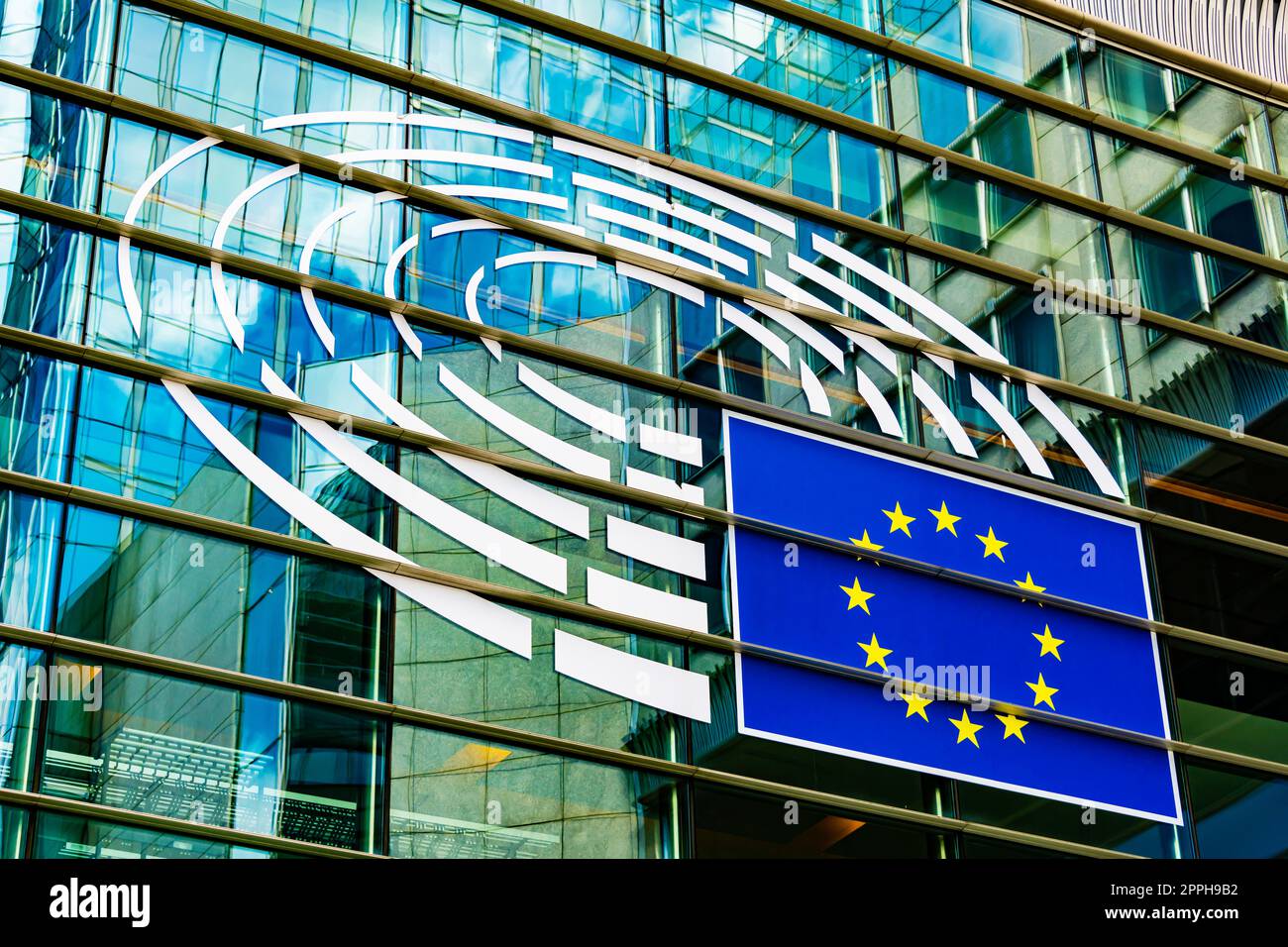 Logo of European Parliament, displayed on the building Stock Photo - Alamy