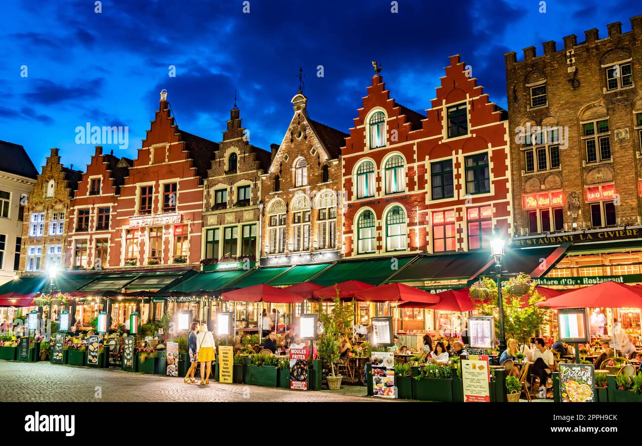 Architecture of the historical market square of Bruges, Belgium Stock ...