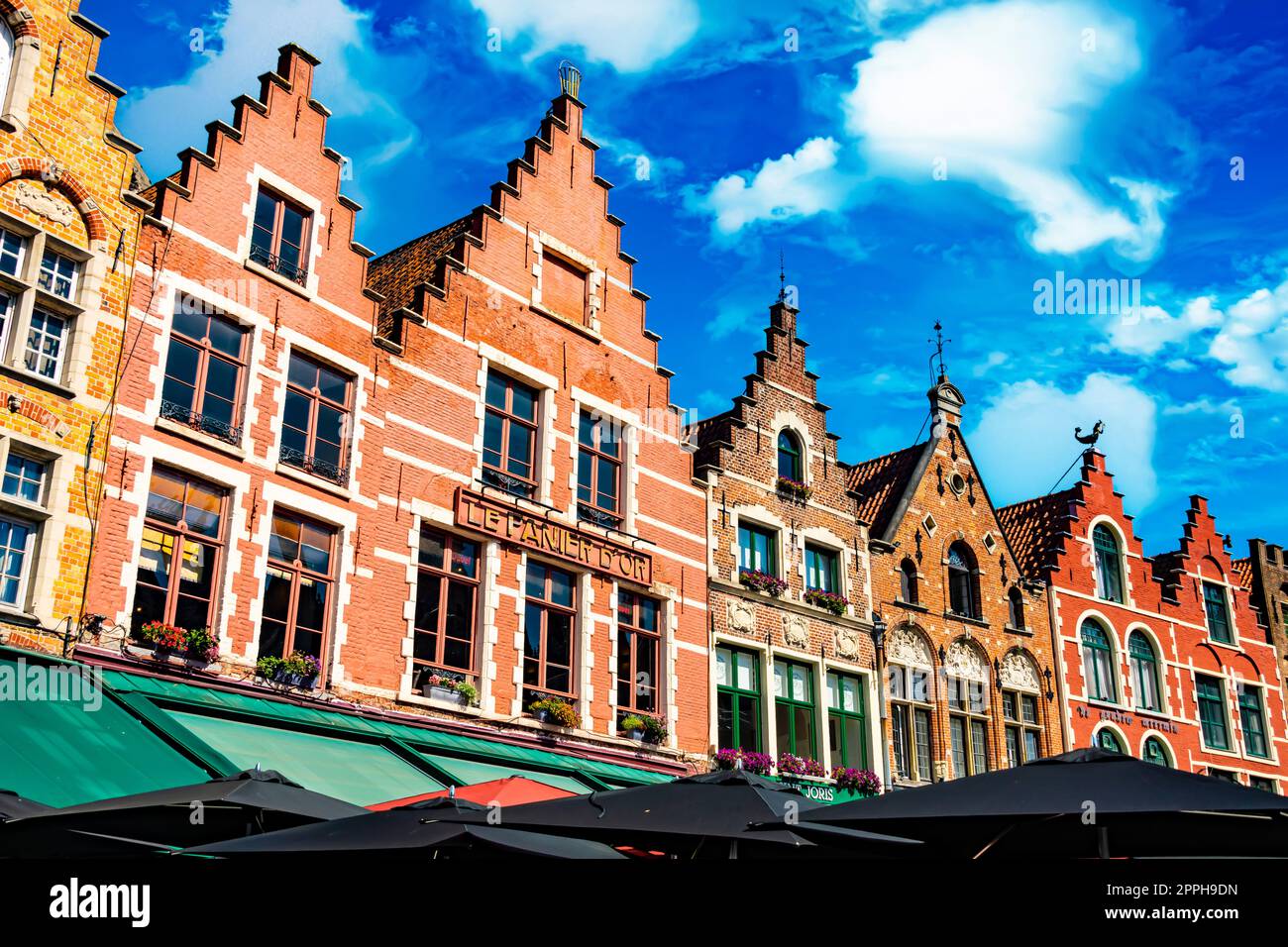 Architecture of the historical market square of Bruges, Belgium Stock ...