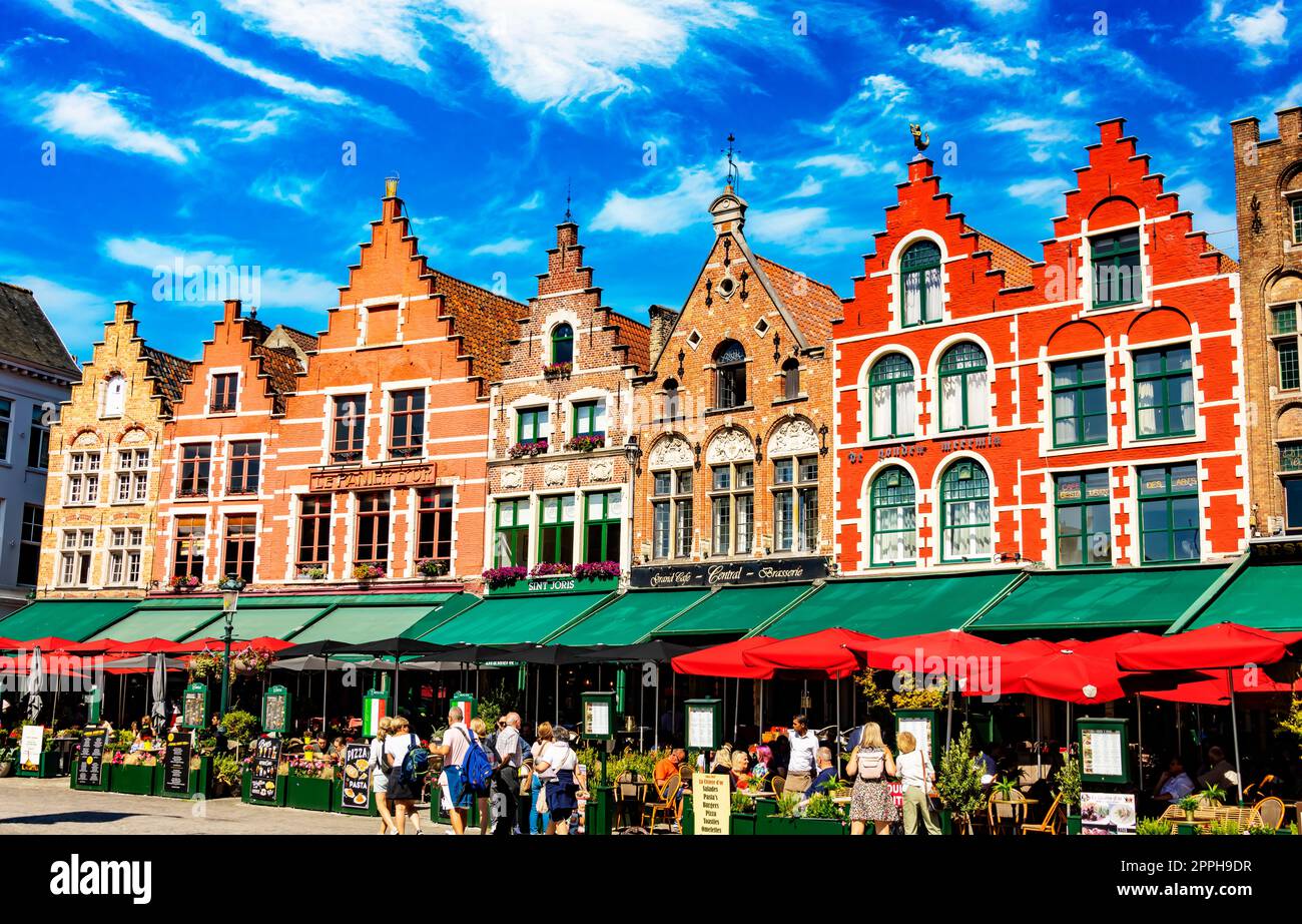 Architecture of the historical market square of Bruges, Belgium Stock ...