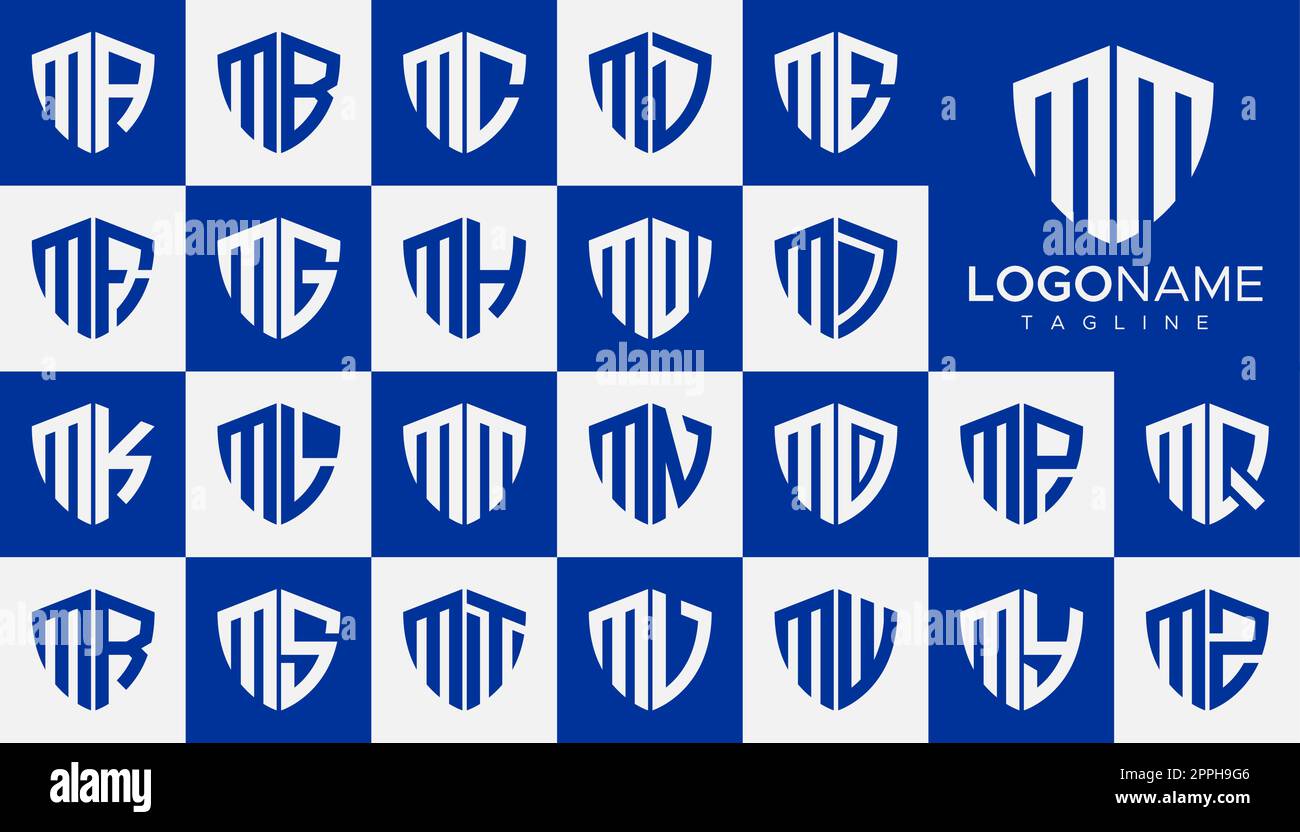 Set of shield M letter logo design vector. Simple security M logo ...