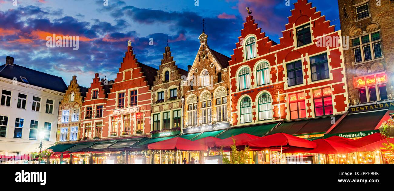 Architecture of the historical market square of Bruges, Belgium Stock ...