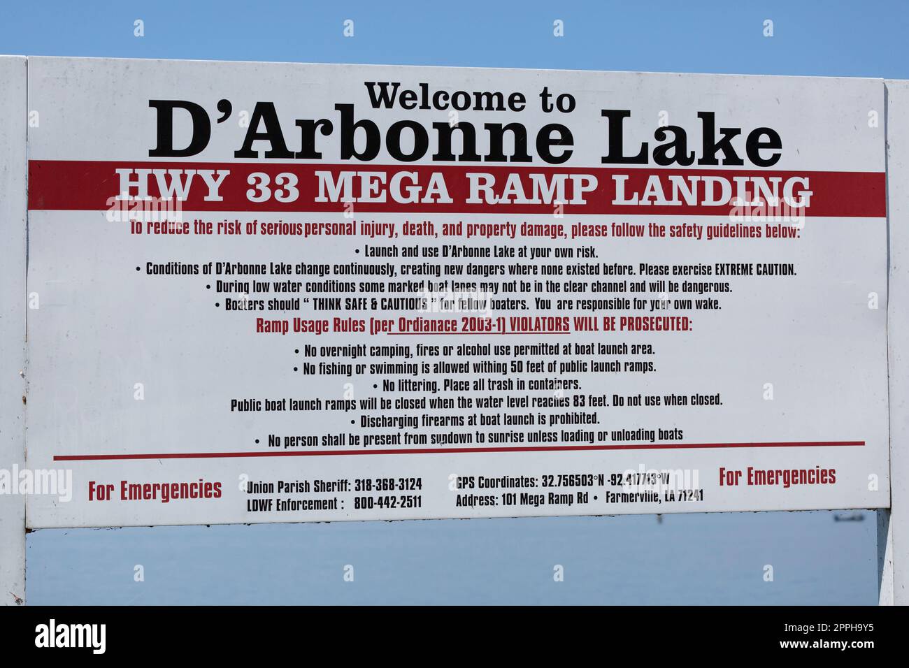 D'arbonne Lake Landing Sign Stock Photo - Alamy