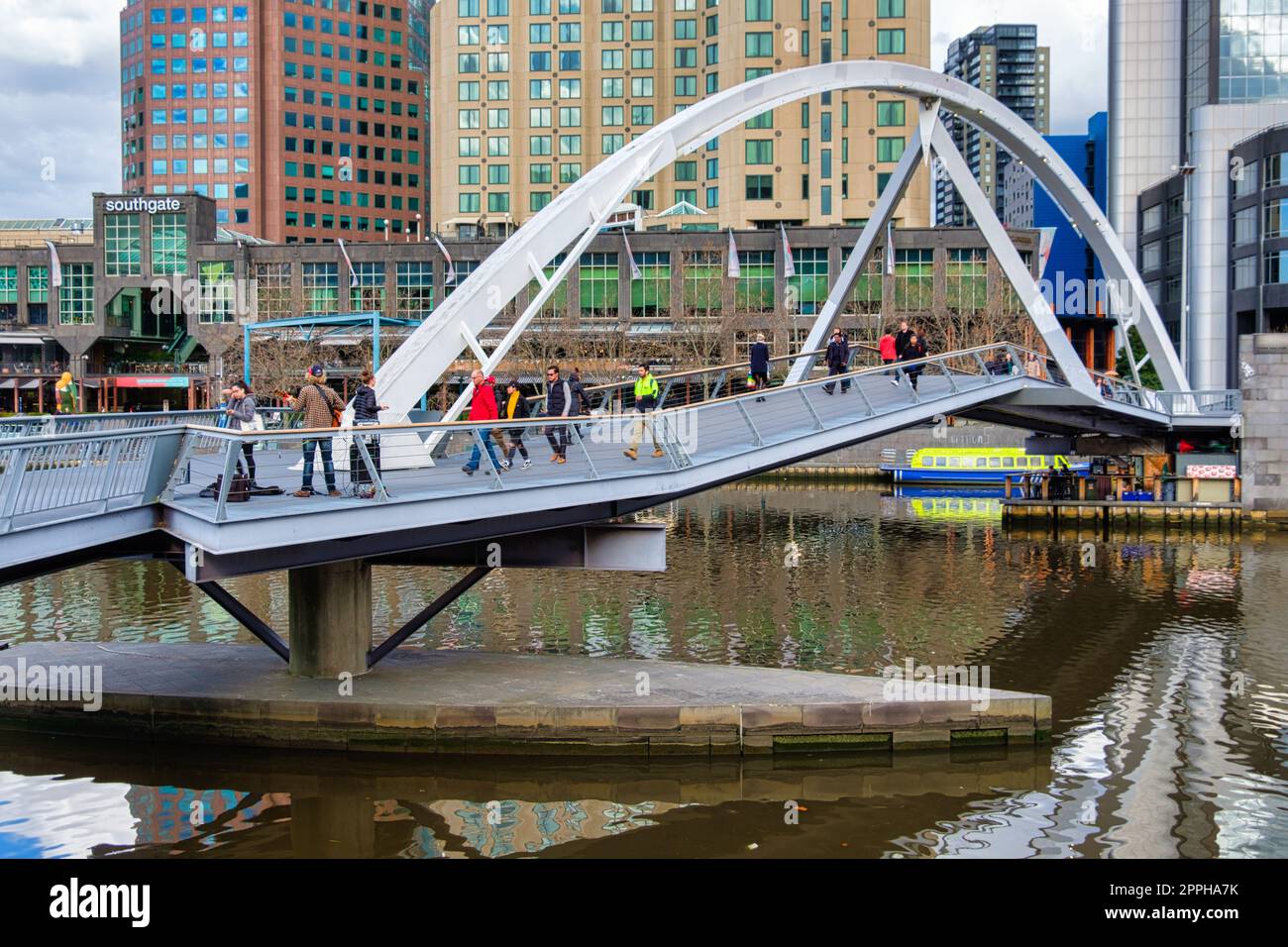 The pedestrian Evan Walker Bridge over the Yarra River is named in ...