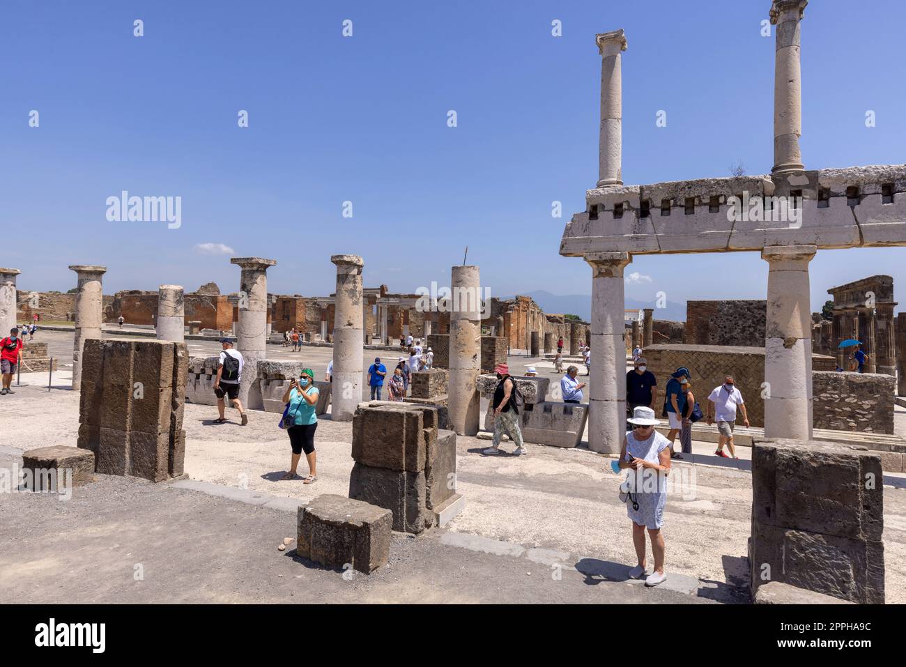 Ruins of an ancient city destroyed by the eruption of the volcano ...