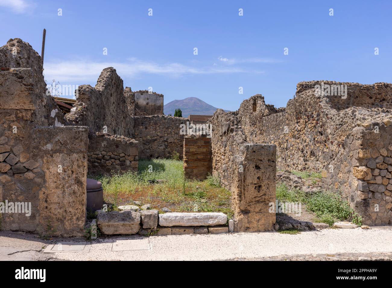 Ruins of an ancient city destroyed by the eruption of the volcano ...