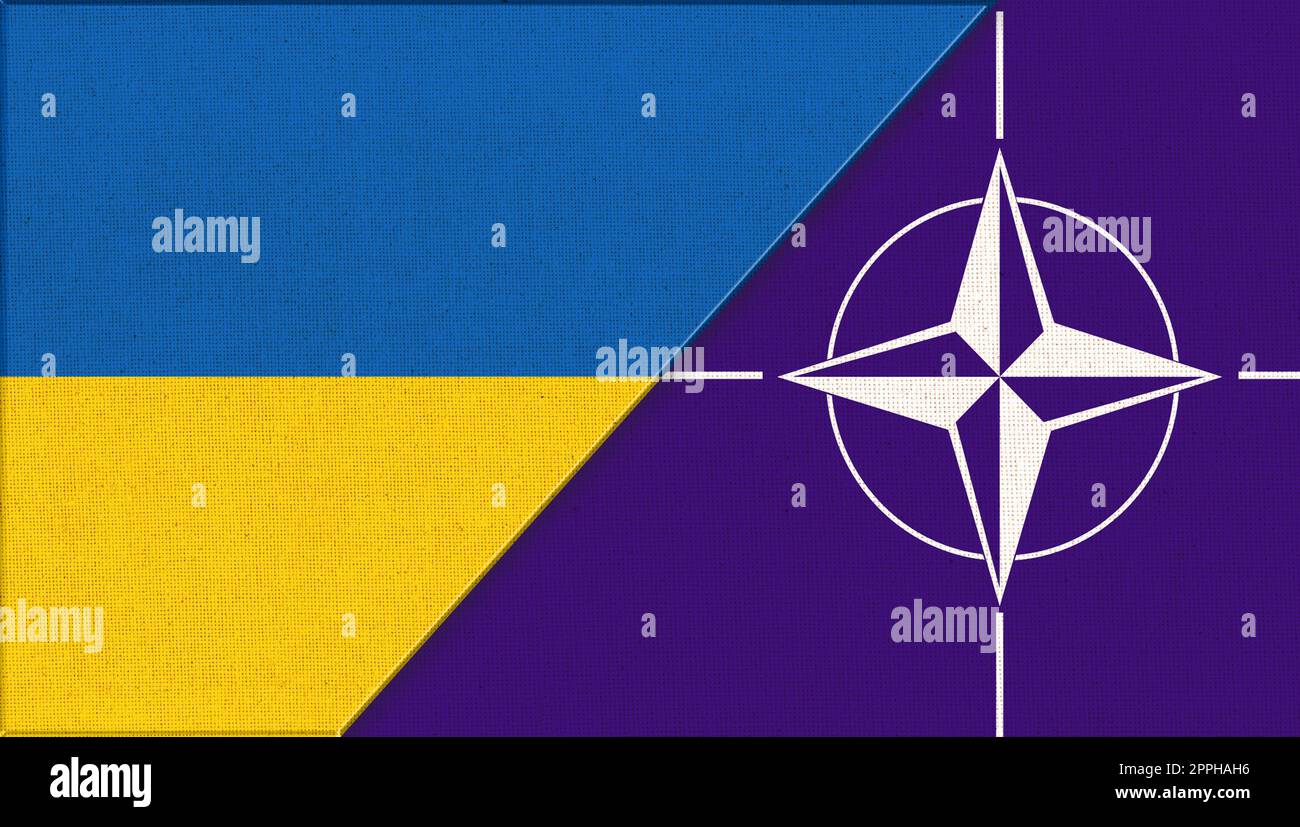 Ukraine and NATO flags in illustration. of Ukraine and North Atlantic ...