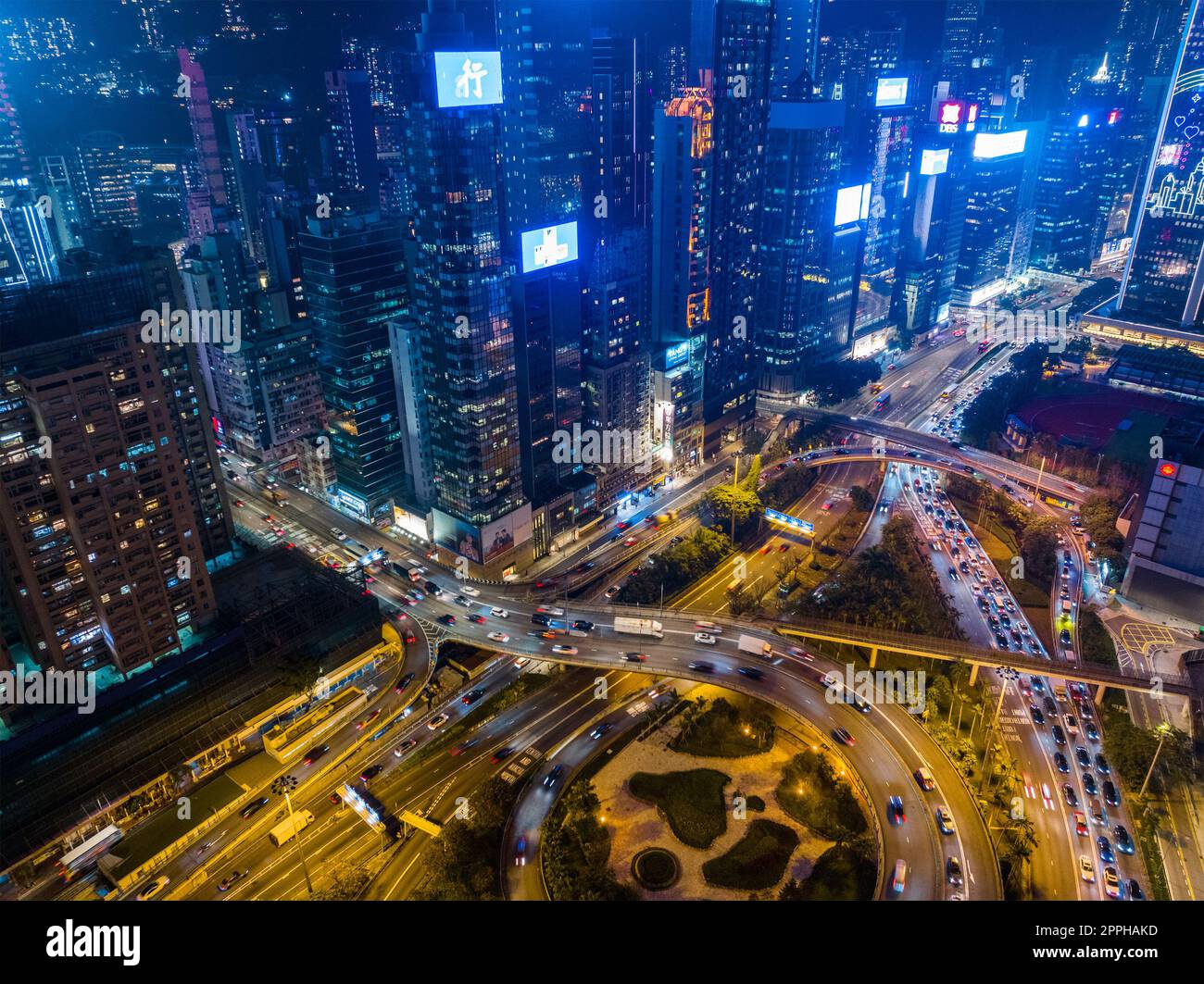 Causeway Bay, Hong Kong 25 January 2022: Top view of Hong Kong city traffic at night Stock Photo ...