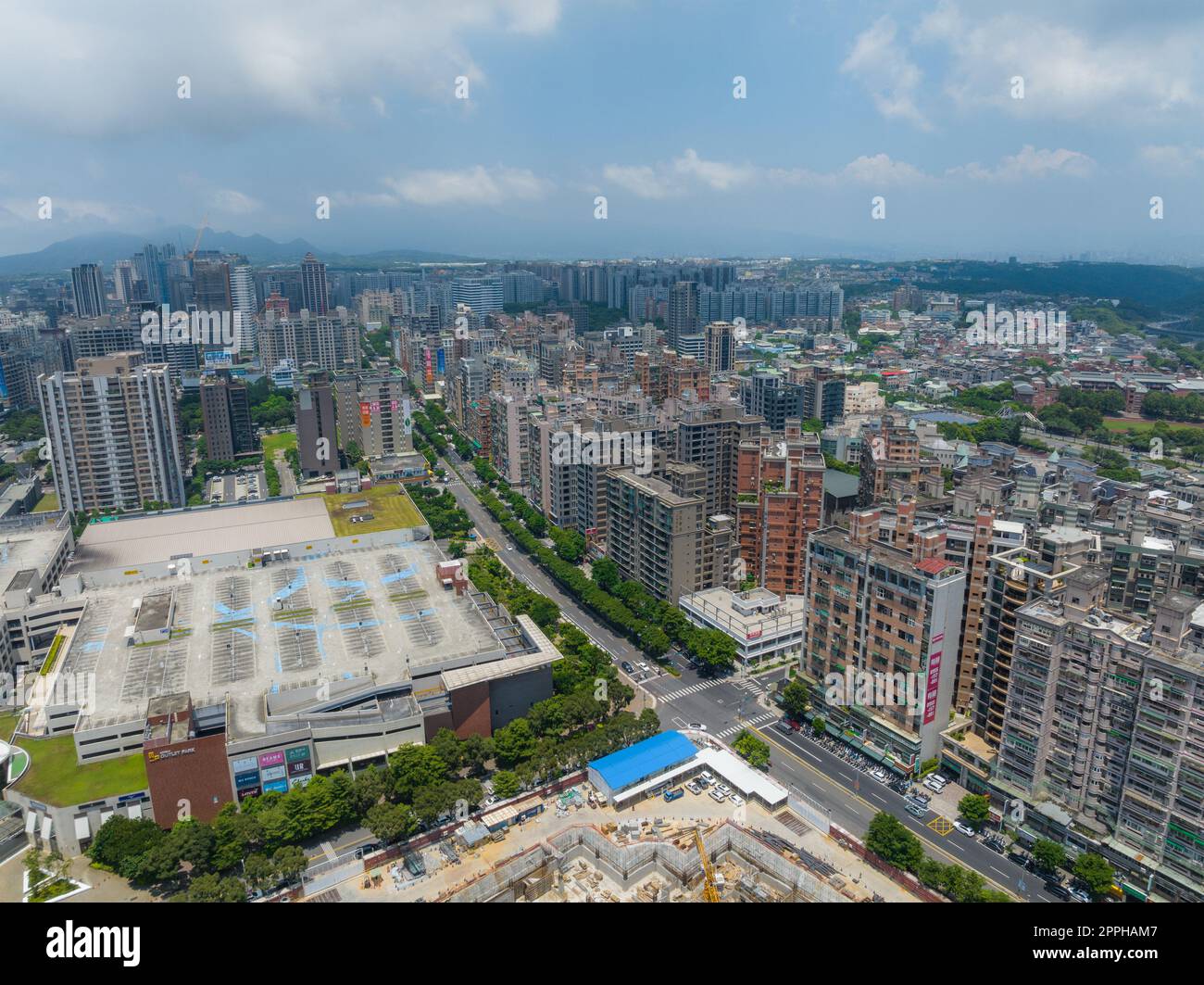 New Taipei, Taiwan, 11 July 2022: Top view of the city in Linkou ...