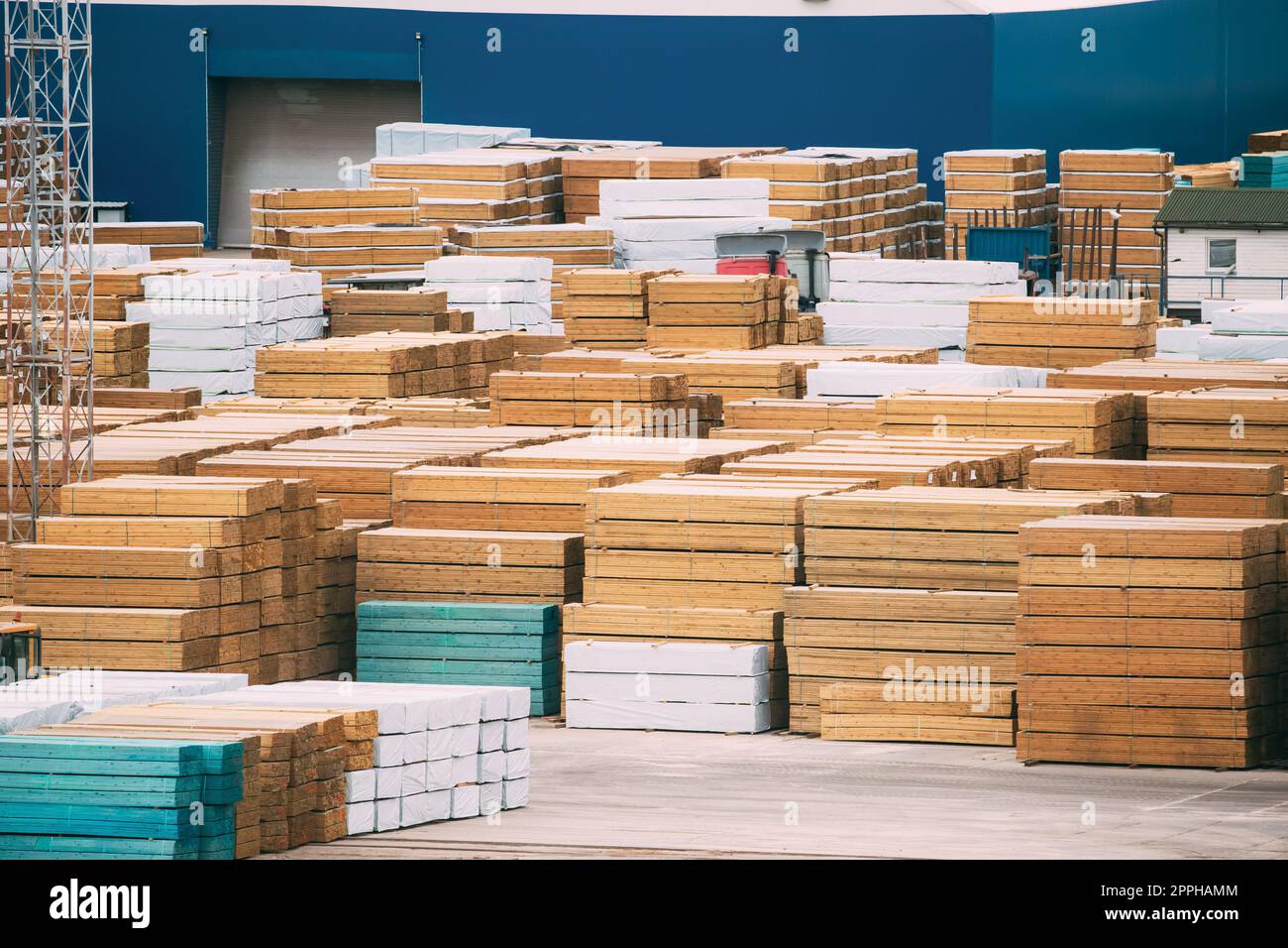 Stacked Timber In Stock. Many Industrial Lumber Material Storage ...