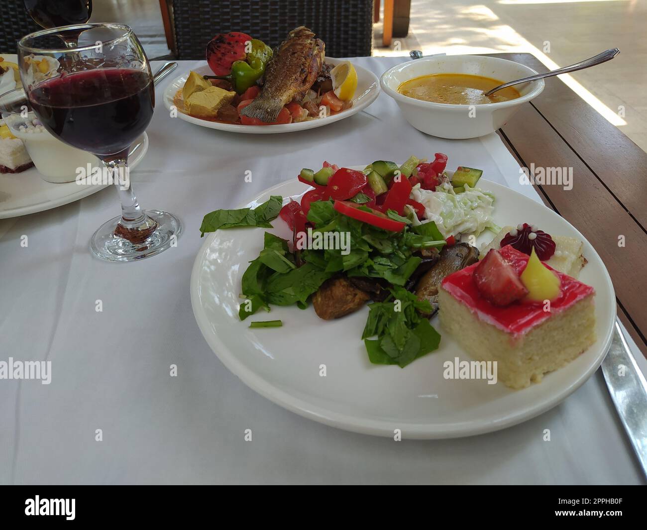 Food on the shelves in the self-service buffet with all inclusive in ...